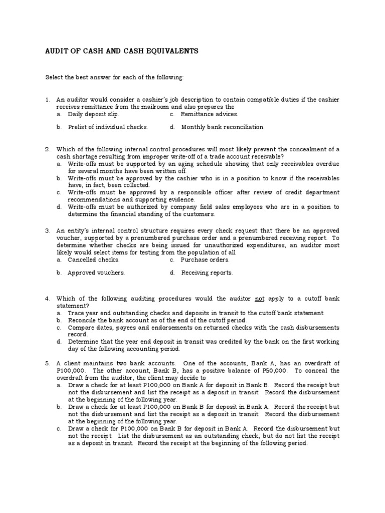 Cash Audit Procedures and Controls | PDF | Cheque | Banks