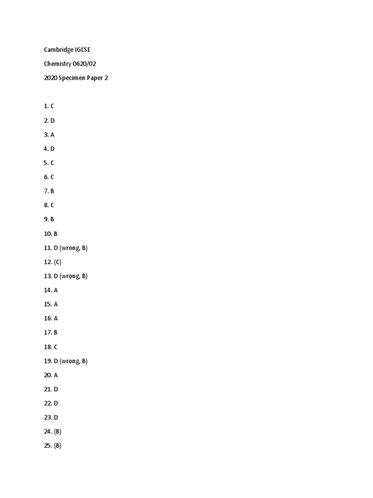 Cambridge IGCSE Chemistry 2020 SPECIMEN PAPER - Paper 2 | PDF ... Cambridge IGCSE Chemistry 2020 SPECIMEN PAPER - Paper 2 | PDF ...