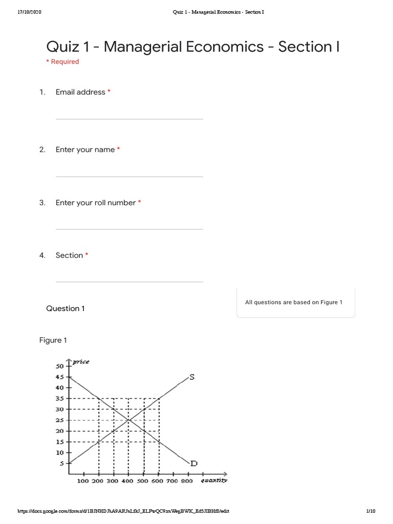 Quiz 1 - Managerial Economics | PDF | Economic Surplus | Supply And Demand