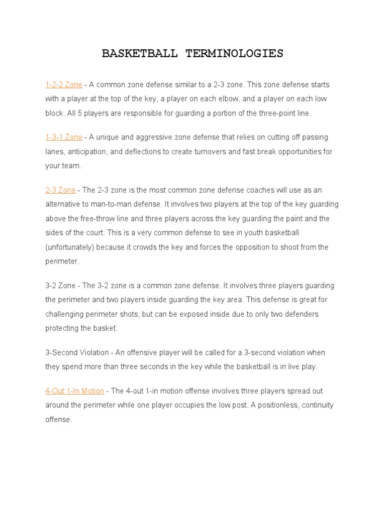 Lecture 8 Basketball Terminologies | PDF | Basketball Positions ...