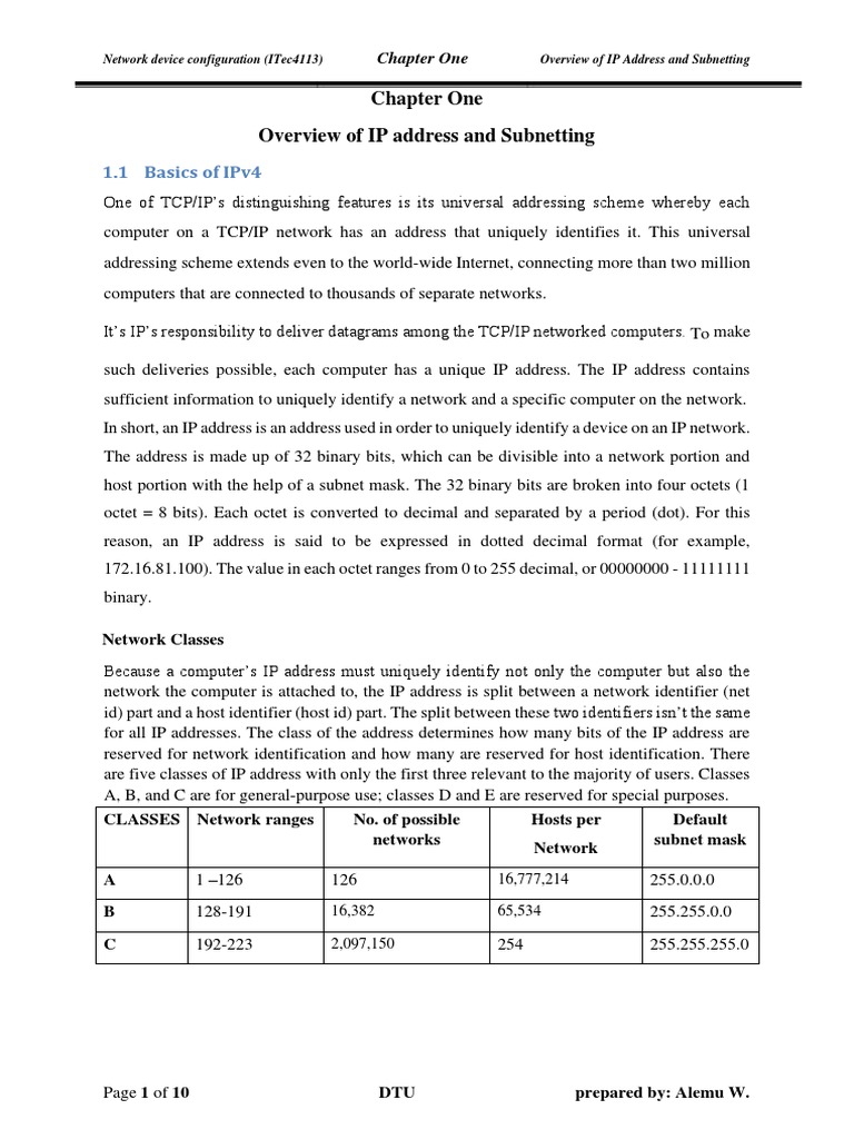 IP addresses and subnetting overview | PDF | Ip Address | Computer Network