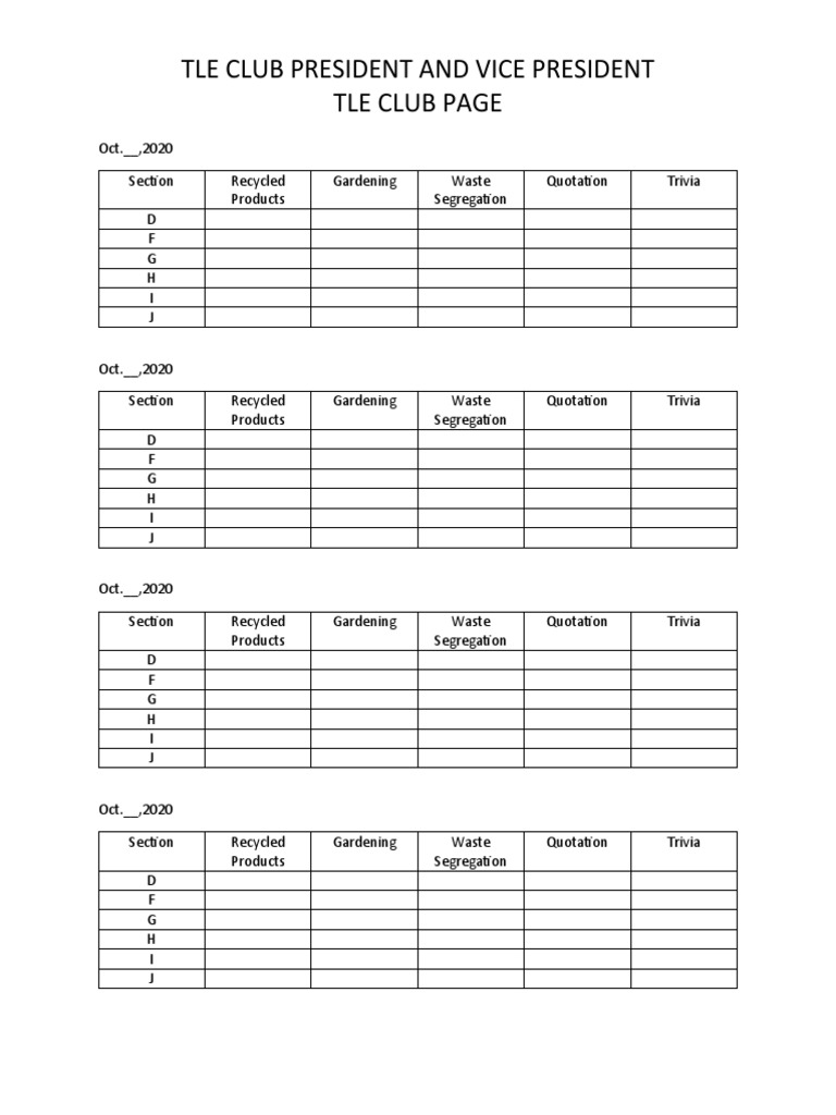 Tle Club President and Vice President Tle Club Page | PDF