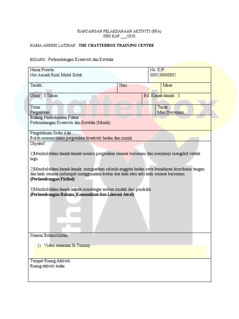 Borang RPA Kreativiti (Muzik) | PDF
