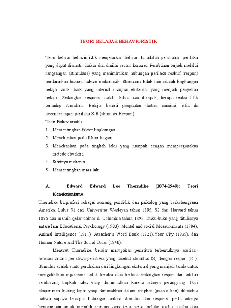 Teori Belajar Behavioristik | PDF