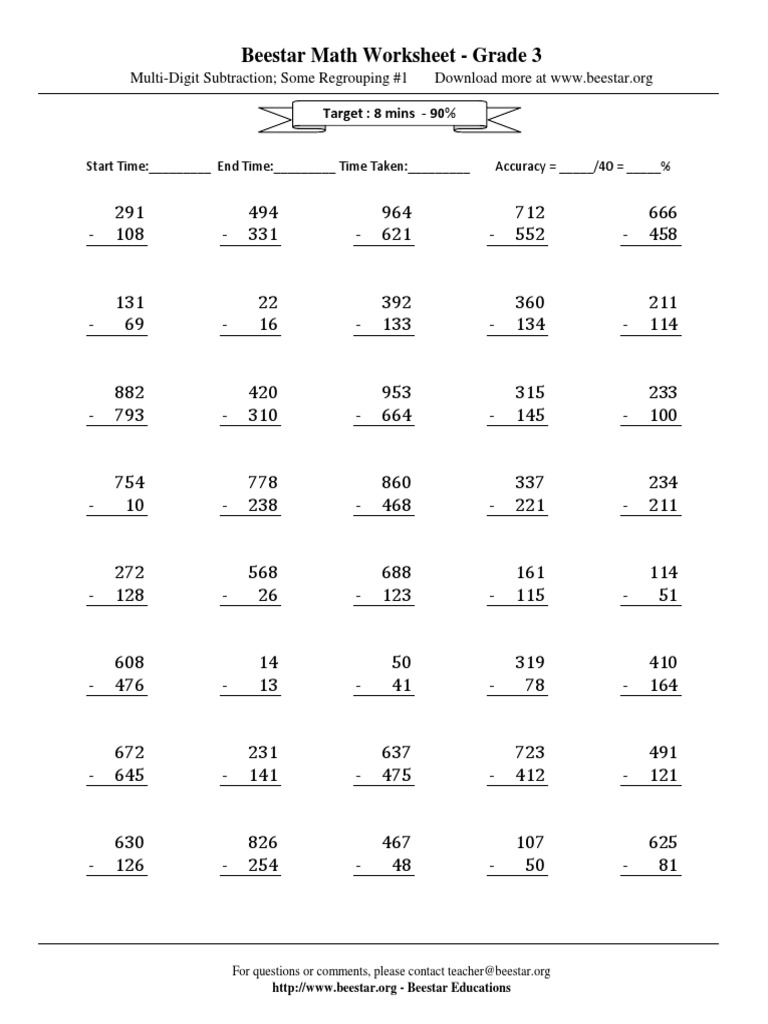 Beestar Math Worksheet - Grade 3: Target: 8 Mins - 90% | PDF ...
