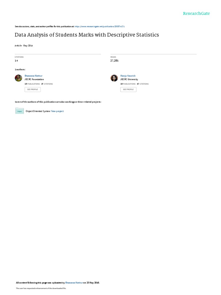 Student Marks Data Analysis | PDF | Descriptive Statistics | Statistics