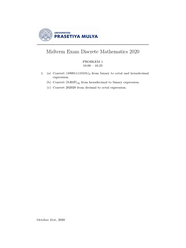 Midterm Exam Discrete Mathematics 2020 | PDF