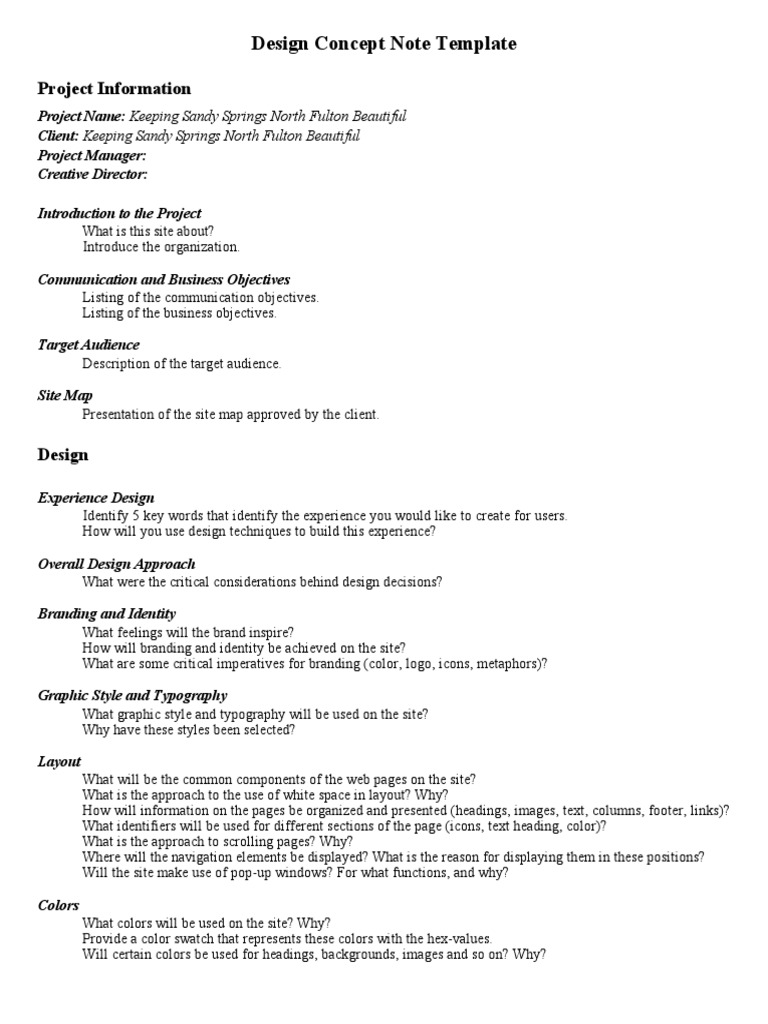 Design Concept Note Template: Project Information | PDF | Icon (Computing) | Page Layout