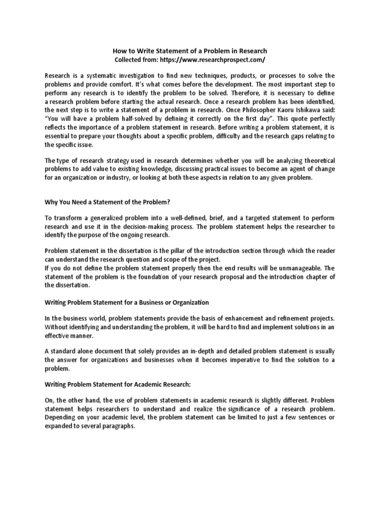 Problem Statement in Research Proposal | PDF | Qualitative Research ...