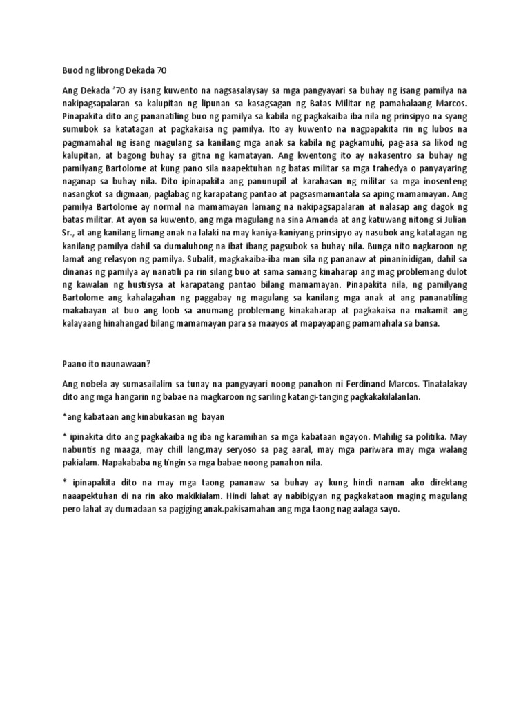 Buod NG Dekada 70 | PDF