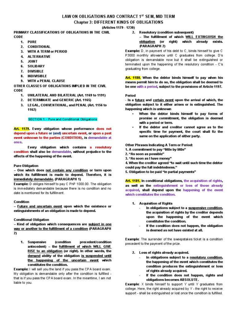 Mid Term Oblicon 1ST Year PT 1 | PDF | Law Of Obligations | Guarantee