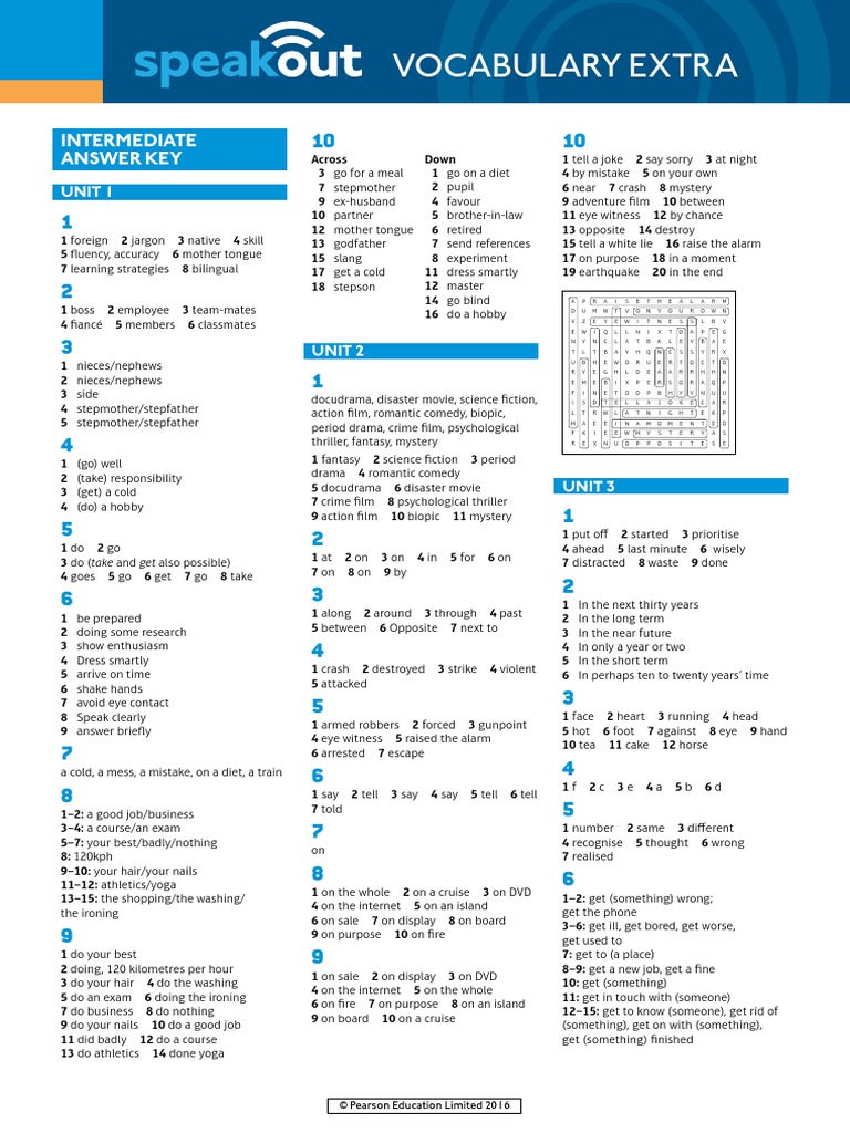 Vocabulary Extra: Intermediate Answer Key | PDF