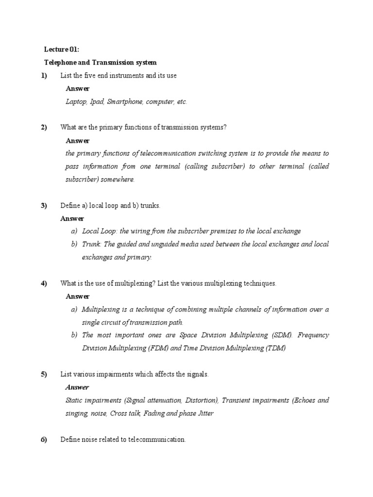 ETC07402 Communication Switching Systems - Question Bank - With Answers ...