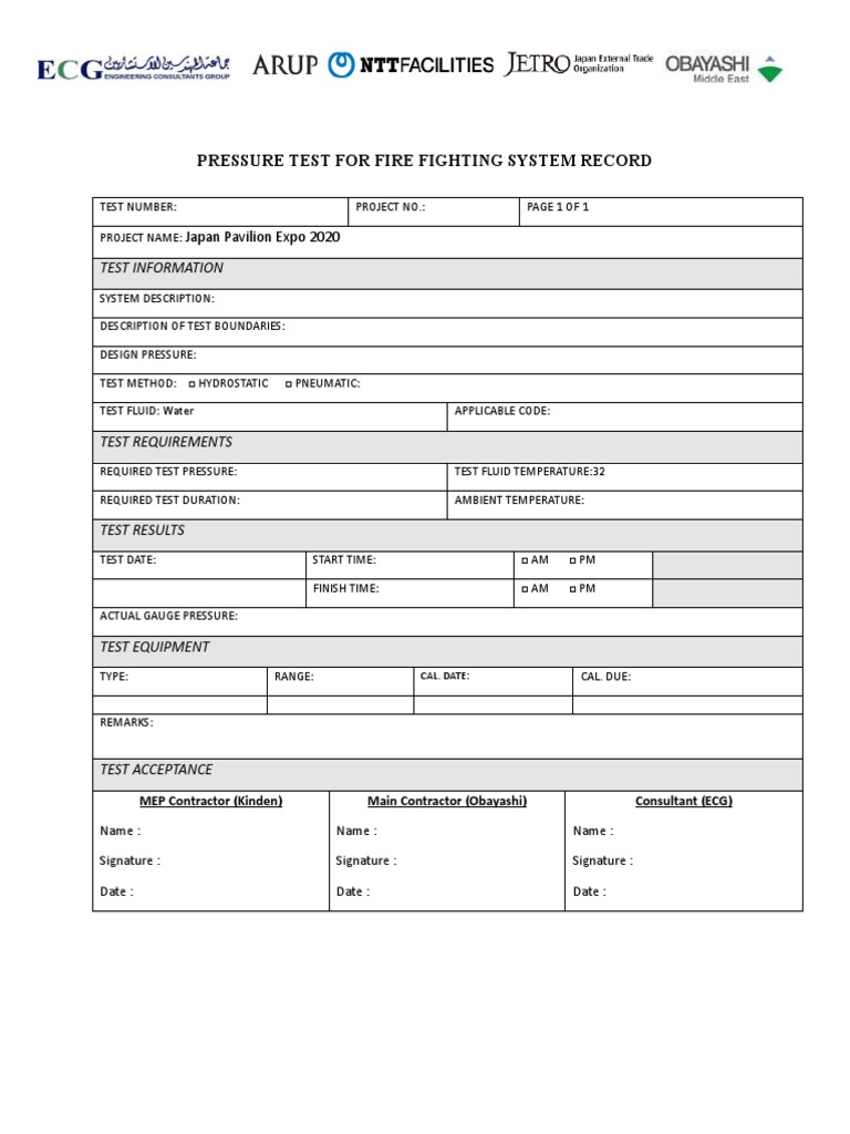 Pressure Test Report Fire Fighting | PDF