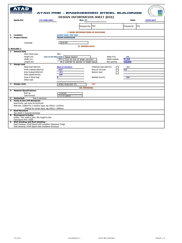 Wanek Warehouse Design Specifications | PDF | Roof | Civil Engineering