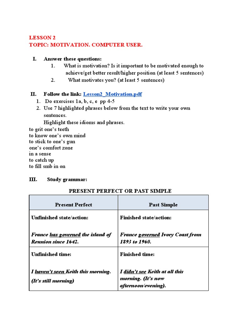 Motivation and Grammar Lesson | PDF | Career & Growth | Language Arts ...