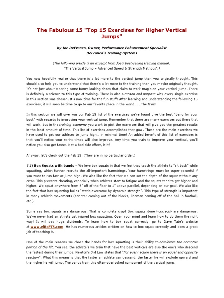 The Fabulous 15 Exercises For A Better Vertical PDF | PDF | Physical ...