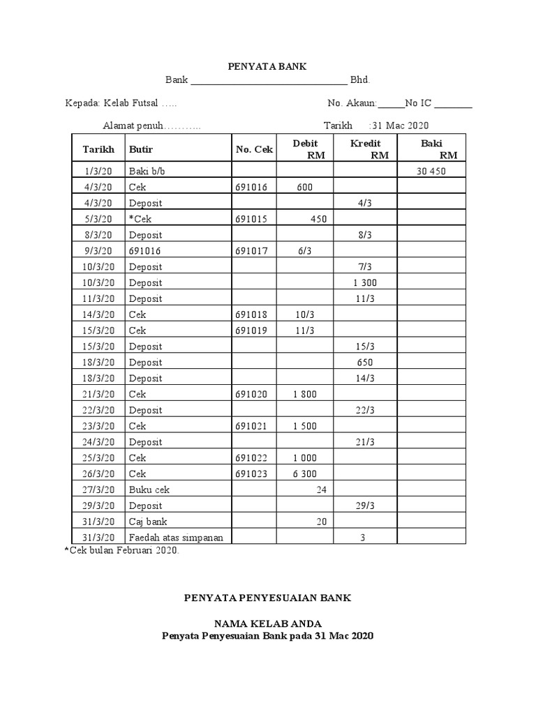 Penyata Bank Dan Penyata Penyesuaian Bank | PDF