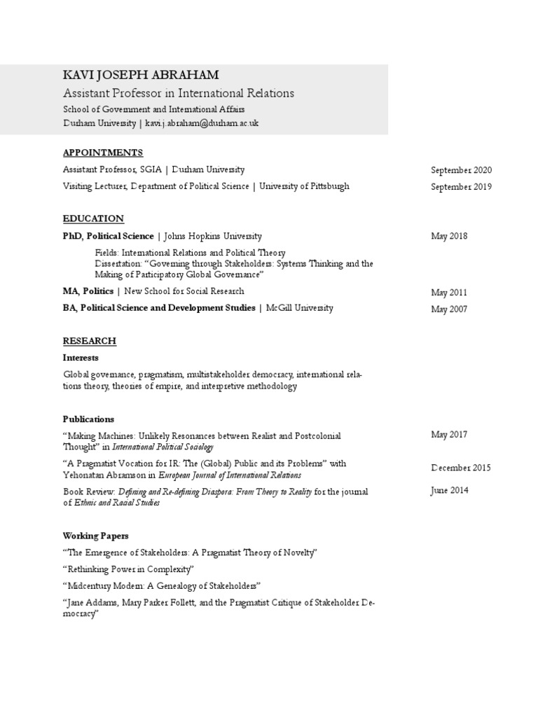 2020 Abraham CV | PDF | Johns Hopkins University | Pragmatism