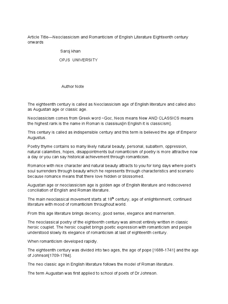 Neoclassicism and Romanticism | PDF | Romanticism | English Poetry