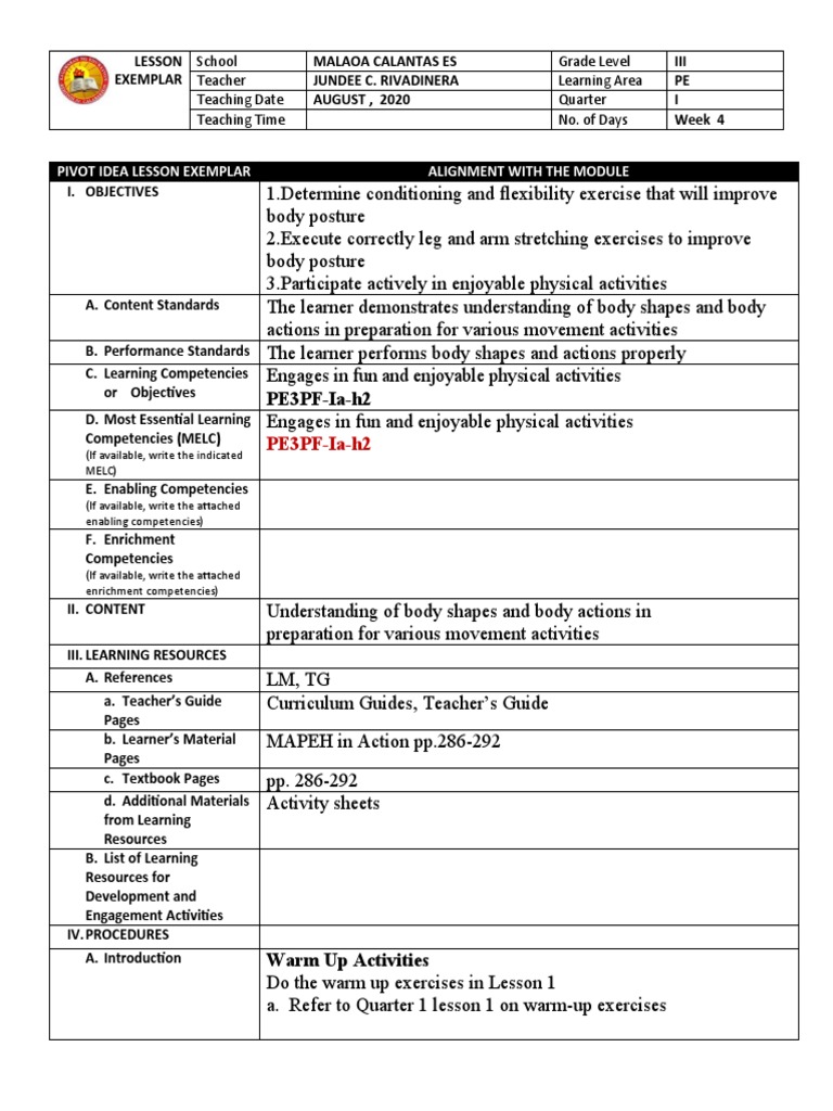 PE3 MELC q1 WK4 | Download Free PDF | Learning | Behavior Modification