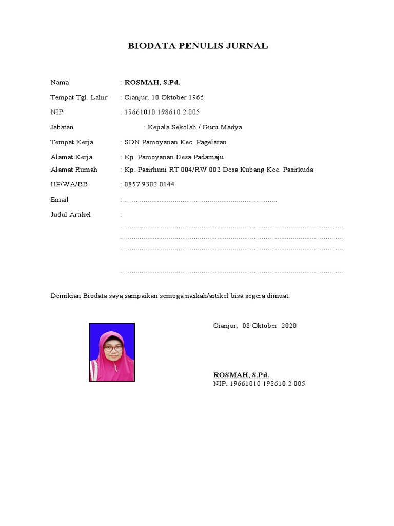 Biodata Penulis Jurnal - Rosmah | PDF