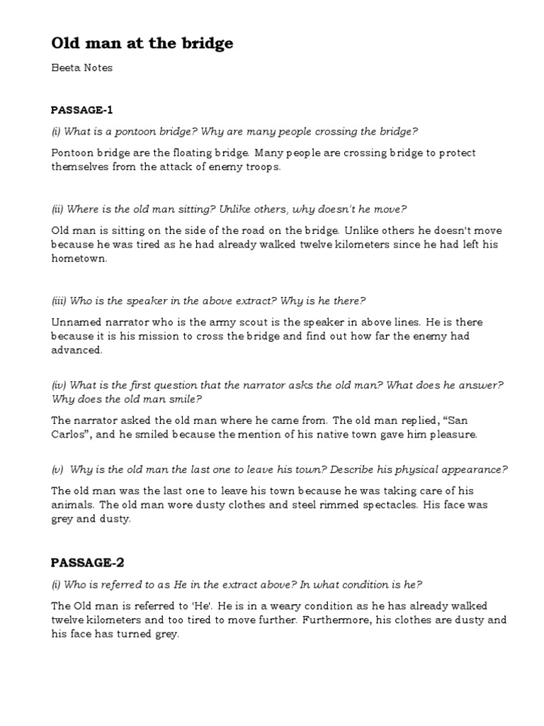 The Old Man at the Bridge Analysis | PDF | Unrest