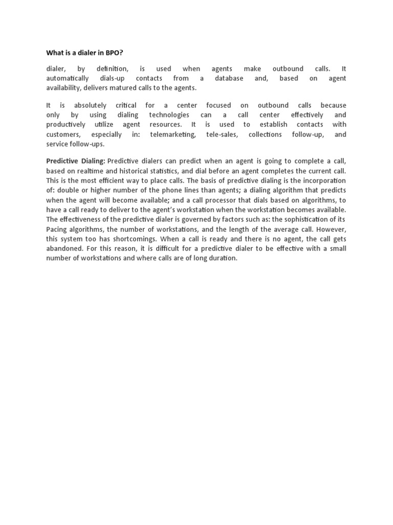 What Is A Dialer in BPO | PDF