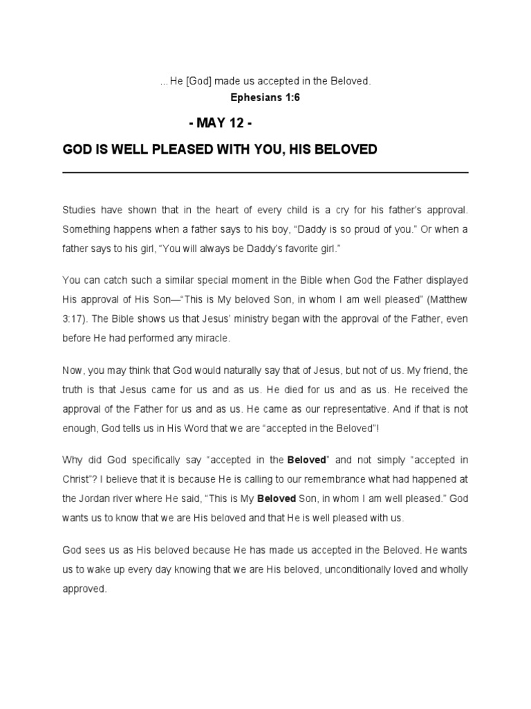 MAY 12 - God Is Well Pleased With You, His Beloved: He (God) Made Us ...