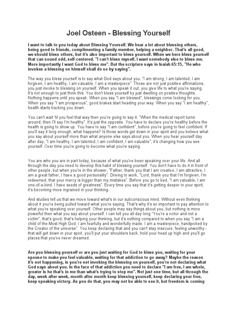 Joel Osteen - Blessing Yourself | Download Free PDF | Jeremiah ...