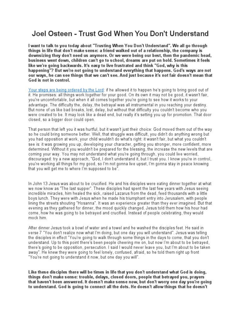 Joel Osteen Trust God When You Don T Understand Pdf Disciple