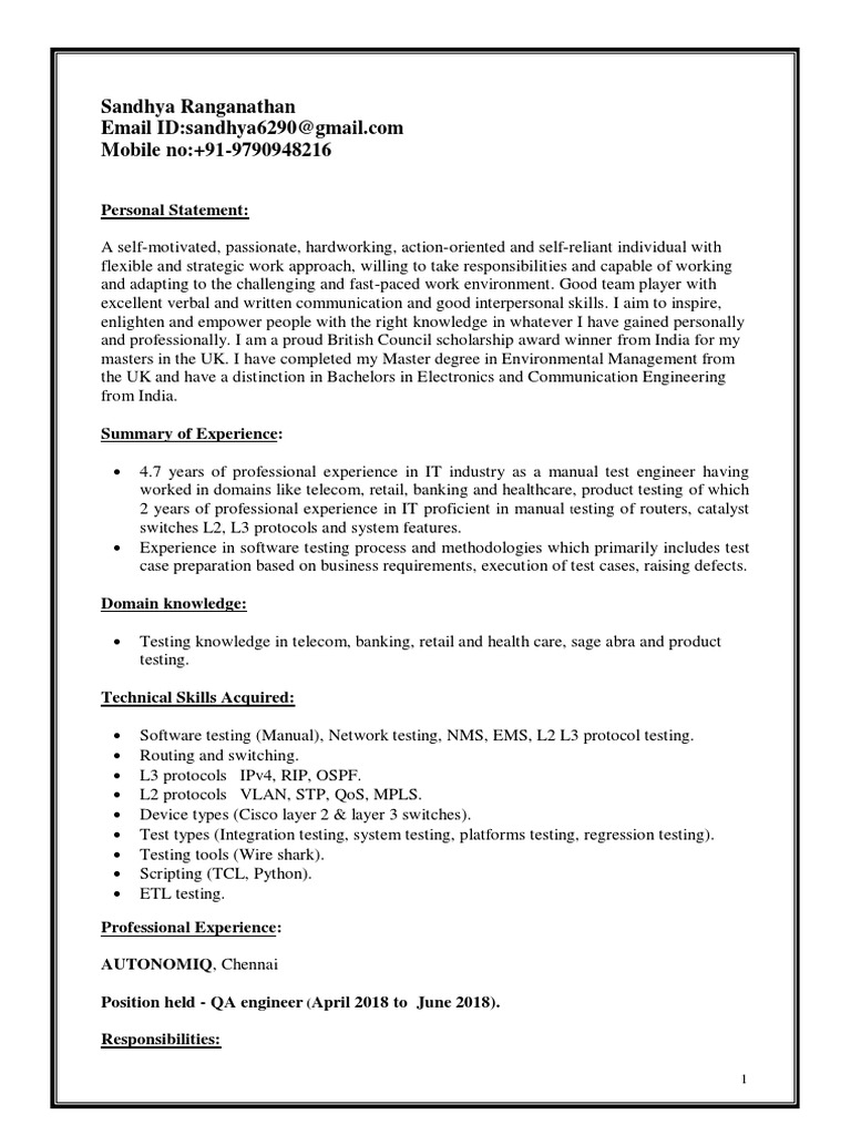 Sandhya Ranganathan's Professional Profile | PDF | Software Bug ...
