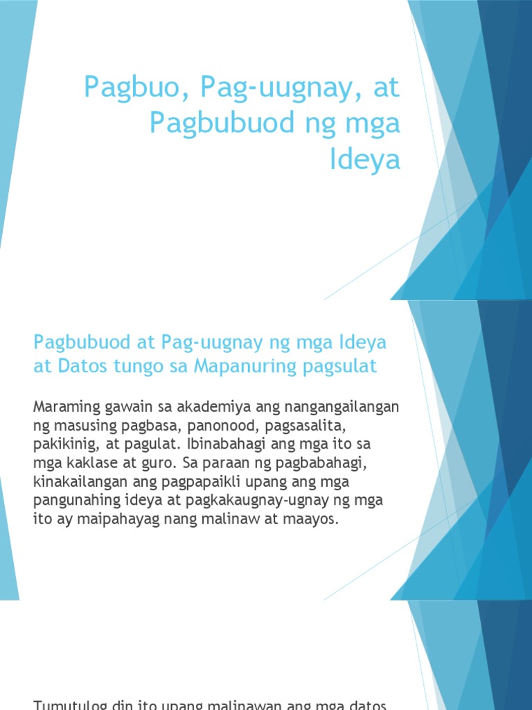 Pagbuo Pag Uugnay at Pagbubuod NG Mga Ideya | PDF