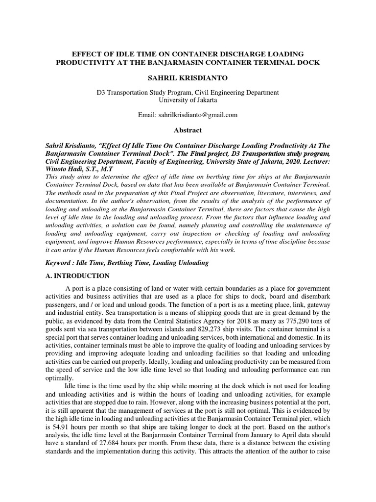 Analyzing the Impact of Idle Time on Container Loading and Unloading Productivity at Banjarmasin ...