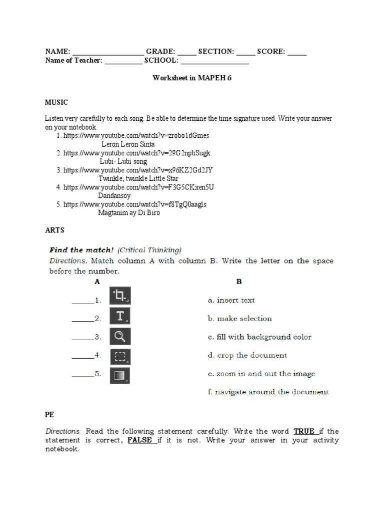 Activity Sheets in MAPEH 6 Module 3, Week 3 | PDF
