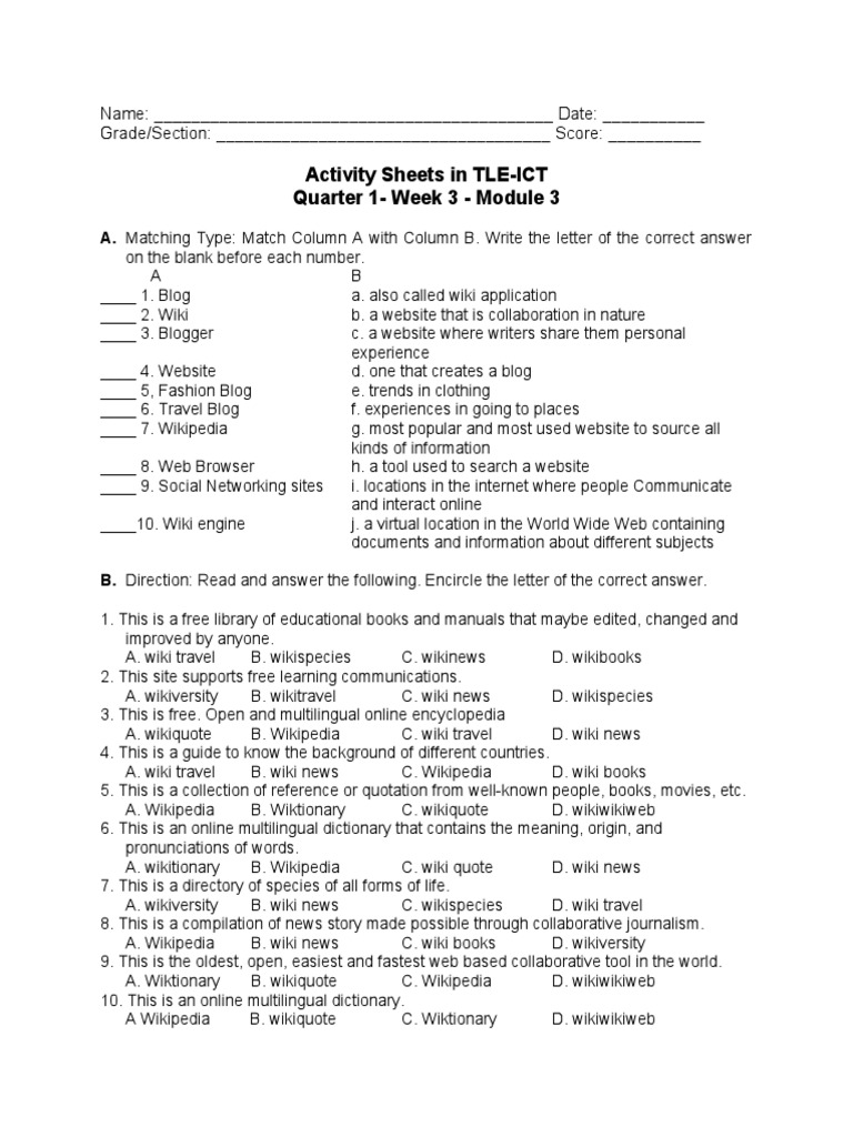 Activity Sheets in TLE-ICT Quarter 1-Week 3 - Module 3 | Download Free ...