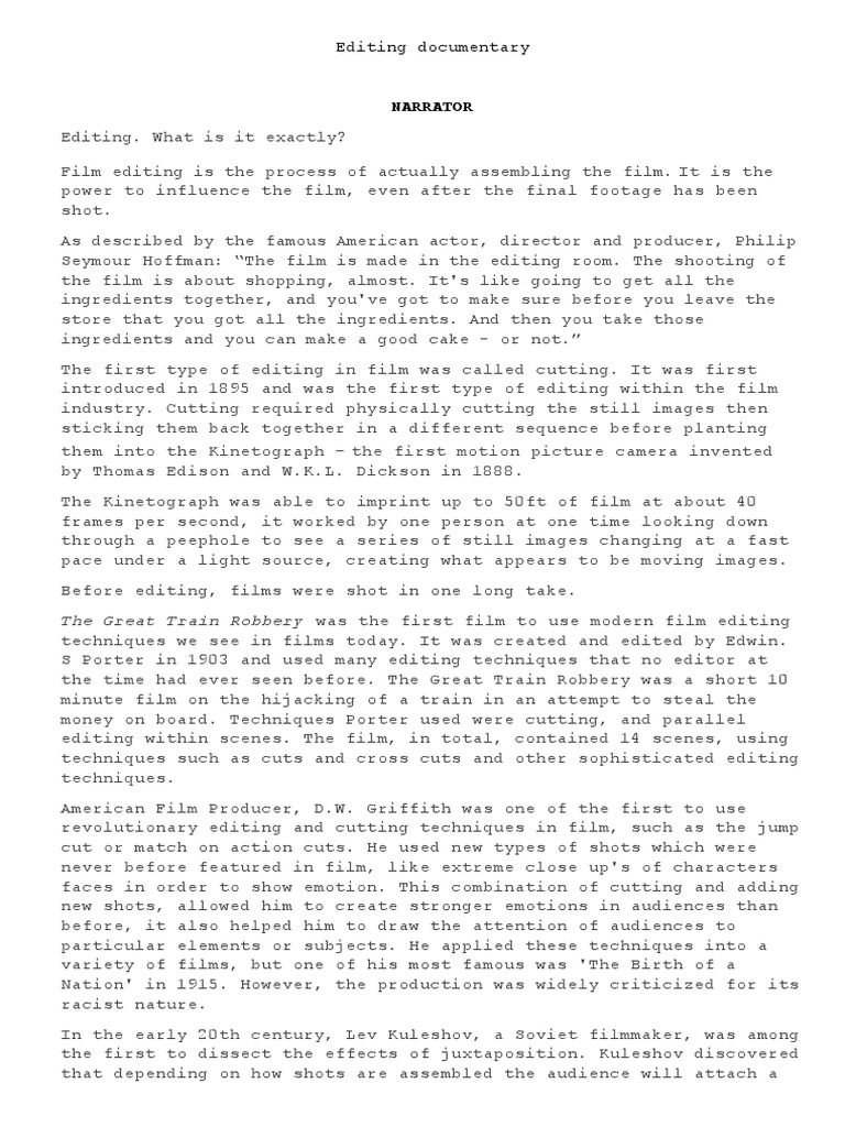 Editing Documentary Script | PDF | Media Technology | Computing And ...
