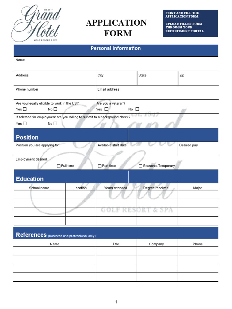 Application Form: Personal Information | PDF | Employment | Labour