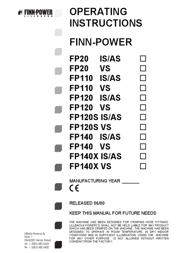 Operating Instructions for Finn-Power FP Crimping Machines: Proper Use ...