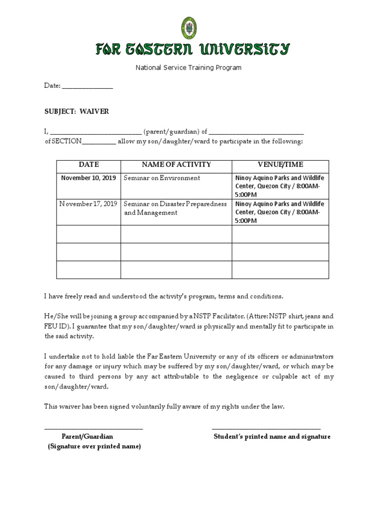 Subject: Waiver: National Service Training Program | PDF | Social Science