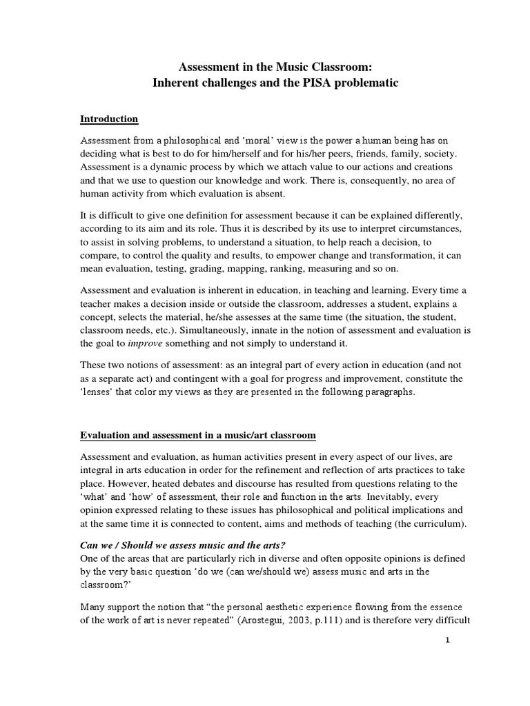 Challenges of Music Classroom Assessment | PDF | Educational Assessment ...