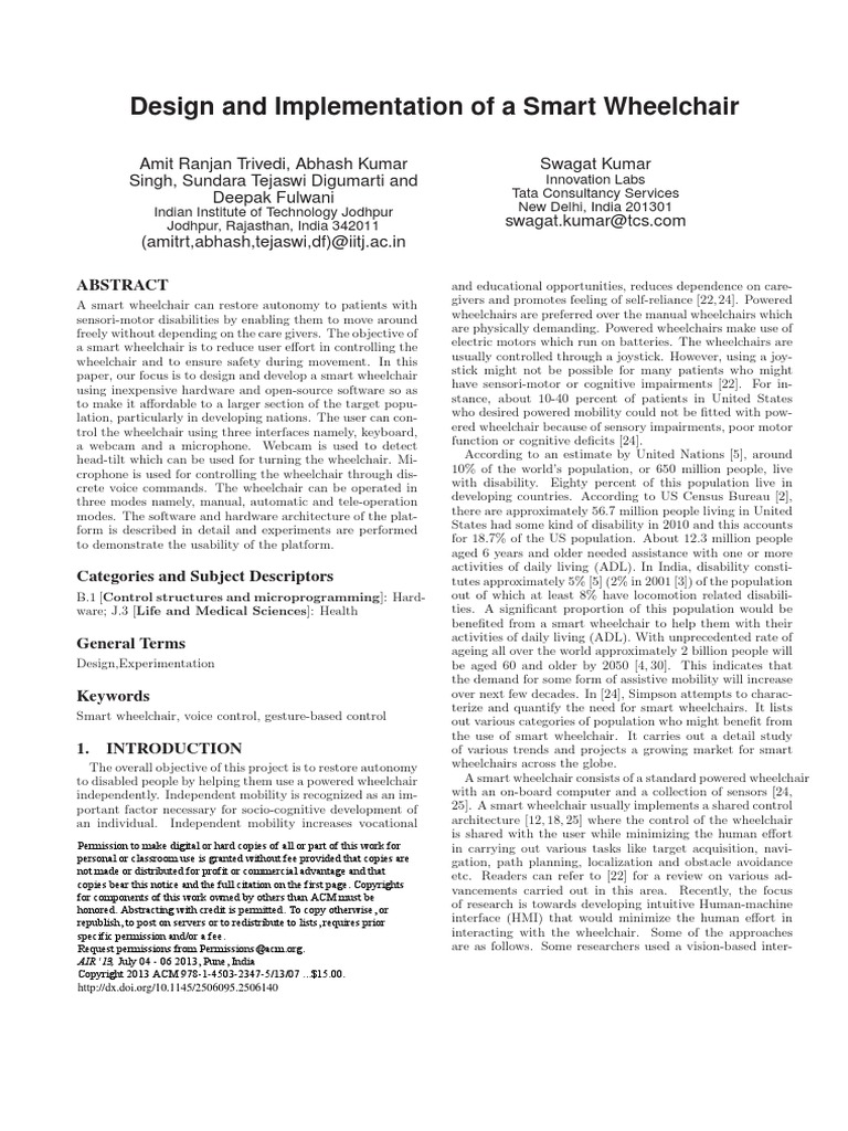 Design and Implementation of A Smart Wheelchair | PDF | Wheelchair ...