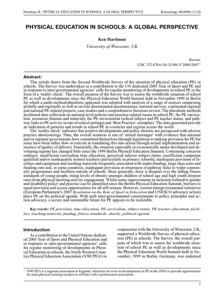 Physical Education in Schools: A Global Perspective: Ken Hardman | PDF ...