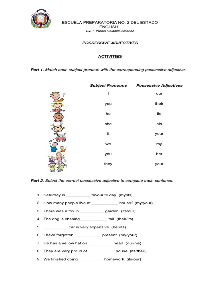 English 1 (Possessive Adjectives) Activities PDF | PDF | Languages ...
