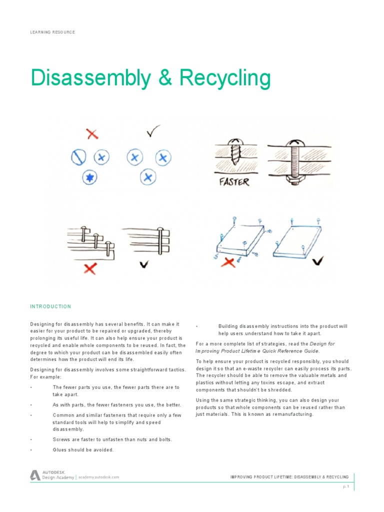 Disassembly & Recycling: Learning Resource | PDF