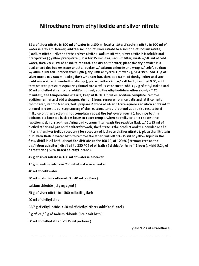 Nitroethane From Ethyl Iodide and Silver Nitrate | PDF | Precipitation (Chemistry) | Filtration