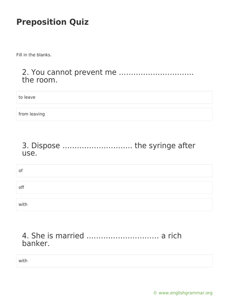 Preposition Quiz | PDF
