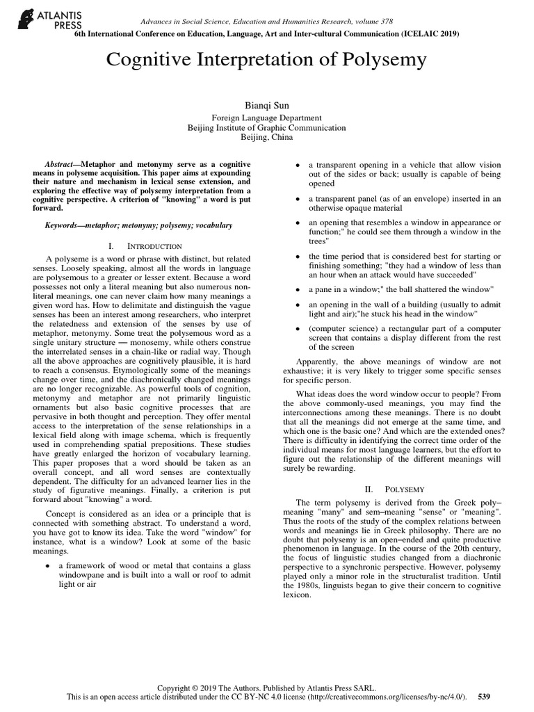 Cognitive Interpretation of Polysemy PDF | PDF | Metaphor | Concept