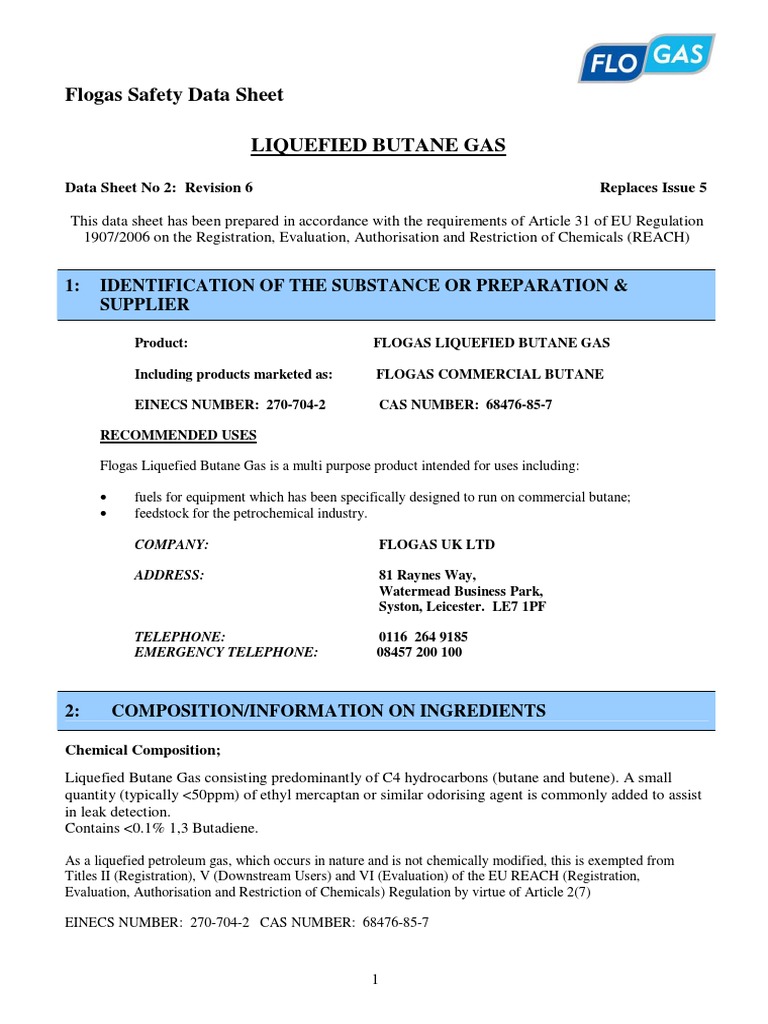 BUTANE Safety Data Sheet - V6 | PDF | Liquefied Petroleum Gas ...