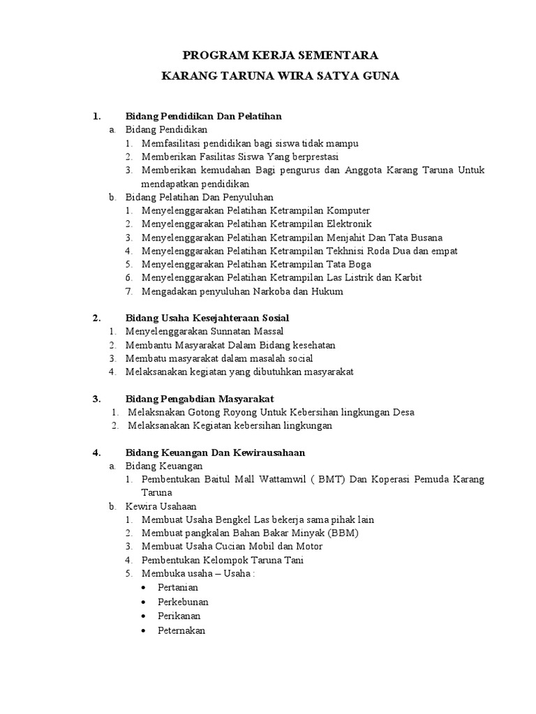 Program Kerja Karang Taruna Desa Bojonglka | PDF